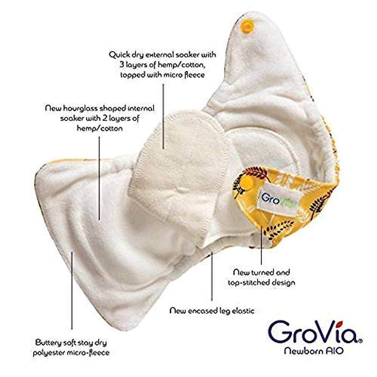 GroVia Newborn All in One Snap Reusable Cloth Diaper (AIO) (Petal)