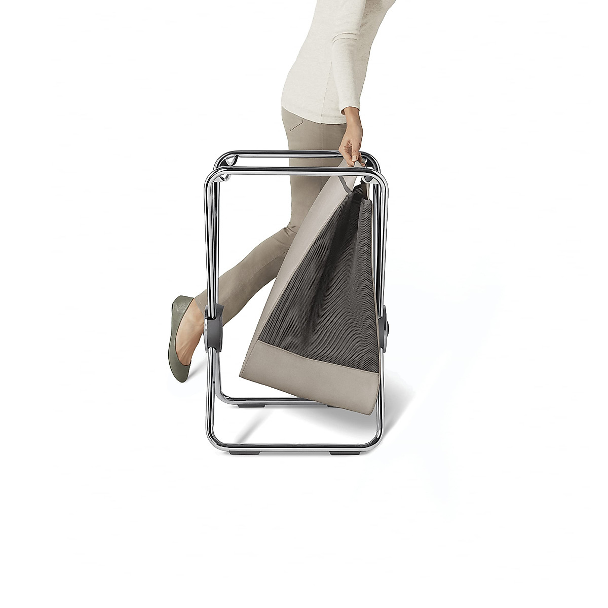 simplehuman x-frame laundry hamper, 100% recycled polyester collapsible laundry baskets with easy carry handles, heavy-gauge steel frame, chrome, 80L