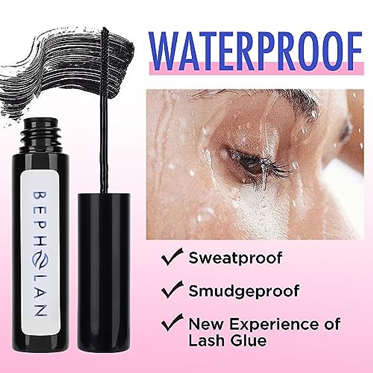 BEPHOLAN Cluster Lash Glue, Strong Hold for Individual Cluster Lashes, Last for 48-72 Hours, Black Eyelash Adhesive, Latex Free, Suitable for Sensitive Eyes, Mirco Mascara Wand,0.176 oz