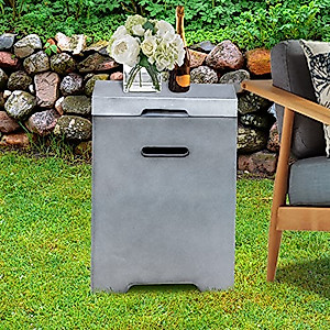LIMOR Concrete Propane Tank Cover Table with Side Handles, 16" Square Gas Tank Cover Hideaway for 20 lb Propane Tank, Grey Propane Tank Storage Box with Tank Holder for Gas Fire Pits