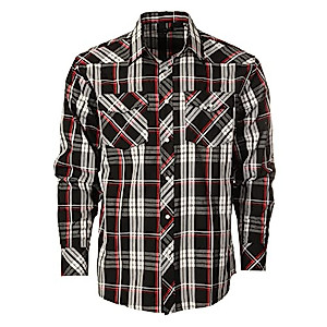 Gioberti Men's Western Plaid Shirt with Pearl Snap-on, Black/Red, Small