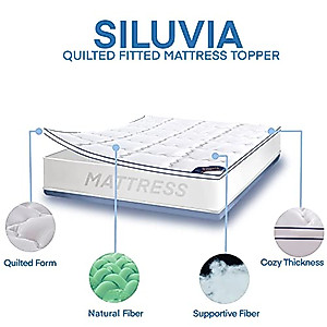 Siluvia Queen Mattress Topper with 400TC 100% Viscose Cover Extra Thick Pillowtop Cooling Mattress Topper Queen Mattress Pad White with 8-21 Inch Deep Pocket 3D Snow Down Alternative Fill