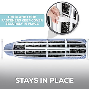 HOME GENIE Ironing Board Cover, Silicone Coating, Full Size Scorch Resistant Padding, Elastic Edge Heavy Duty Iron Pad Covers Standard Boards, Hook and Loop Fastener Strap Extra Thick, Blue 15" x 54"