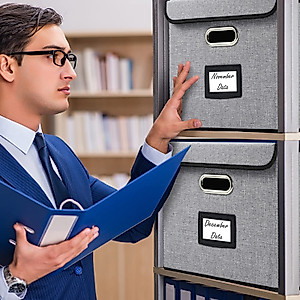 Patelai File Organizer Boxes Set of 6, Collapsible Linen Filing Cabinets Hanging File Folder Storage Boxes with Lid and PVC Sliding Rail Portable Letter Legal Document Organizer Bins for Office Home