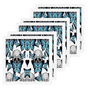 Kigai 6 Pack Butterfly Skulls Washcloths – Soft Face Towels, Gym Towels, Hotel and Spa Quality, Reusable Pure Cotton Fingertip Towels