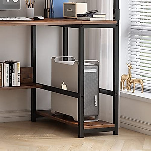 YQ JENMW Computer Desk with 4 Tier Shelves,43.3 Inch Study Table Desk with Storage Shelf,Study Gaming Storage Table Writing Desk with Bookshelf for Home Office Bedroom, Brown