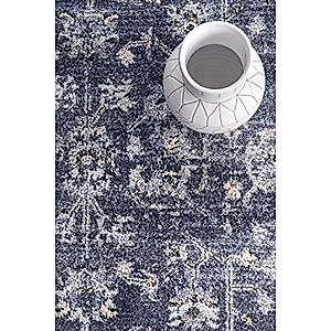nuLOOM Vera Distressed Florid Area Rug, 9' x 12', Blue