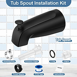 Enhon Tub Spout with Diverter, Universal Fits 1/2'' Copper Pipe, 1/2'' IPS and 3/4'' IPS, Bathroom Bathtub Tub Faucet Replacement with Adapters (Matte Black)