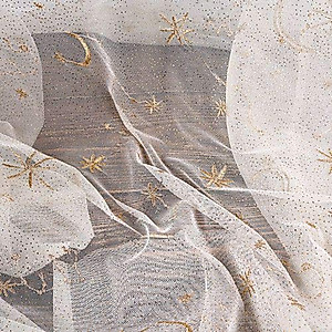 2 Colors Ivory and Black Tulle 3D Embroidery Mesh Lace Fabric Gold Star Gauze Fabric Wedding Fabric 51 Inches Width Sale by Yard (Black)
