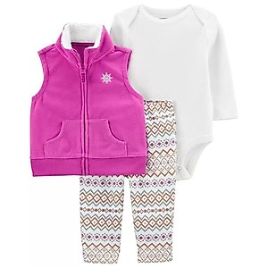 Carter's Baby Girls' 3 Piece Vest Little Jacket Set (Purple/Multi/Snowflake, 6 Months) pant set Pant Set