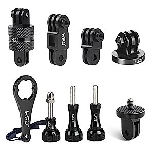 HSU All Aluminum Alloy Basic Adapter Grab Bag for GoPro, Including 1/4 inch 20 Tripod Mount, Rotation Camera Mount, Adjust Arm, Thumbscrew and Wrench（9 Pcs）