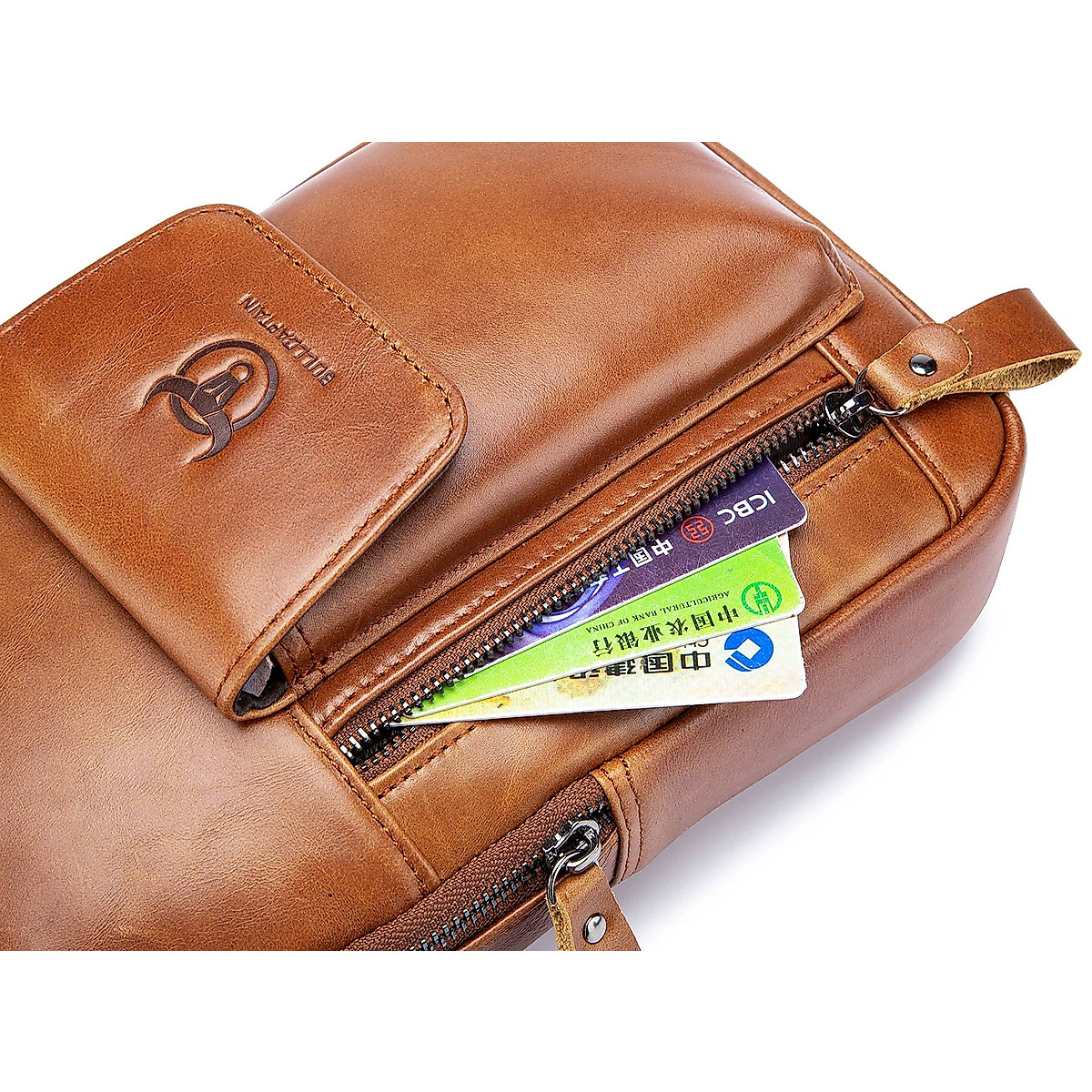 BULLCAPTAIN Genuine Leather Sling Bag for Men Leather Casual Crossbody Shoulder Backpack Travel Hiking Vintage Chest Bags Mens Daypacks (Brown)