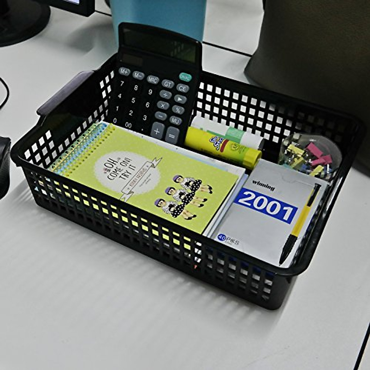 Begale 6-Pack Desktop Storage Basket for Office Supplies, File, Letter and Document Organizer, Black