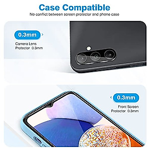 [3+2 Pack] OMOTON Screen Protector for Samsung Galaxy A14 5G, 3 Pack protector & 2 Pack Camera Lens Tempered Glass Compatible with Samsung A14 (6.6 Inch, 2023 Released), Guide Frame/Bubble Free