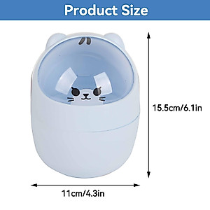 Cute Mini Desktop Trash Can, Cartoon Cat Animal Shape Waste Paper Bin with Swing Lid Mini Countertop Trash Can Small Garbage Can(Blue)