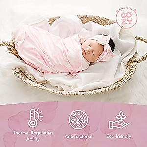 SINCERELY COZY – Baby Swaddle Blankets, Newborn Swaddle and Headband Set for 0-3 Months, Newborn Blankets for Baby Girls, Made of Bamboo Rayon, Rose Petal Love