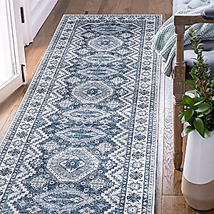 jinchan Area Rug 2x6 Runner Rug Hallway Persian Rug Vintage Floor Cover Indoor Kilim Rug Blue Grey Multi Traditional Overdyed Carpet Retro Accent Rug Non Slip for Kitchen Bathroom Living Room Bedroom