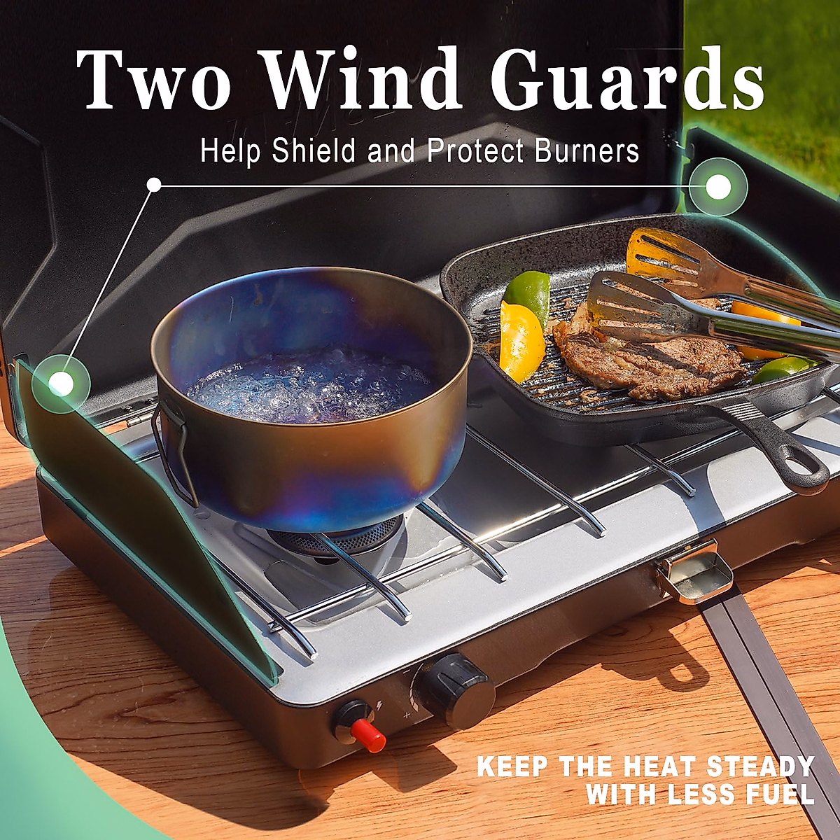 VANSTON 2-Burner Propane Camping Stove, 20,000 Total BTUs Portable Gas Camping Grill, Stovetop with Adjustable Burners, Wind Guards, Heavy-Duty Latch, Built-in Carrying Handle, Pressure regulator