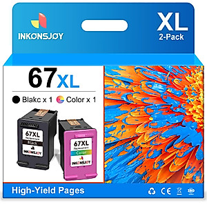 Jonity Remanufactured Ink Cartridge Replacement for HP 67XL 67 XL for Envy 6052 6058 6075 Deskjet 2732 2755 DeskJet Plus 4152 4155 4158 Printer(2 Pack Black & Color) hp67xl