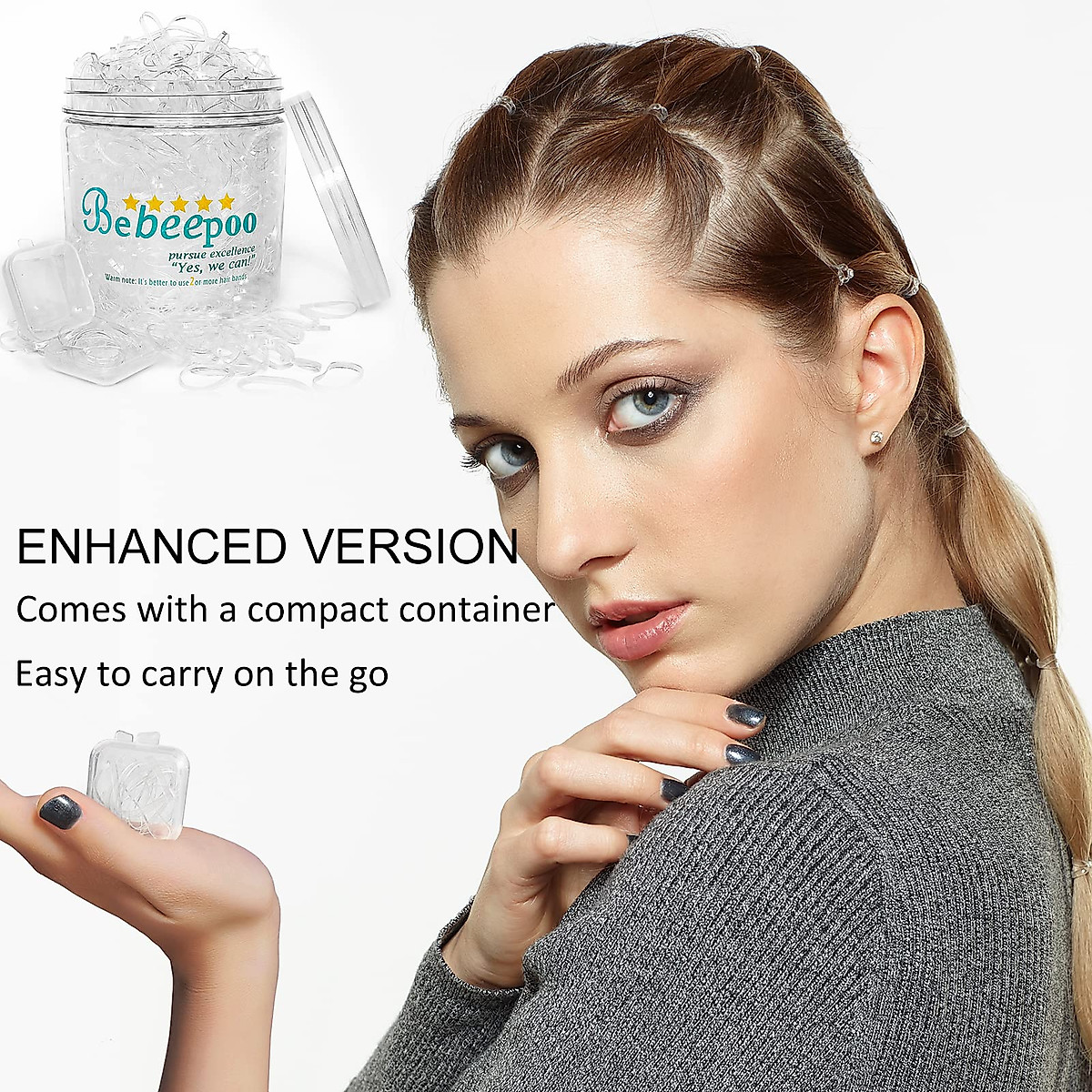 Clear Elastic Hair Bands，BEBEEPOO 2000pcs Mini Hair Rubber Bands with a big Box and a small box, Soft Hair Elastics Ties Bands 2mm in Width and 30mm in Length for Girls Kids Women