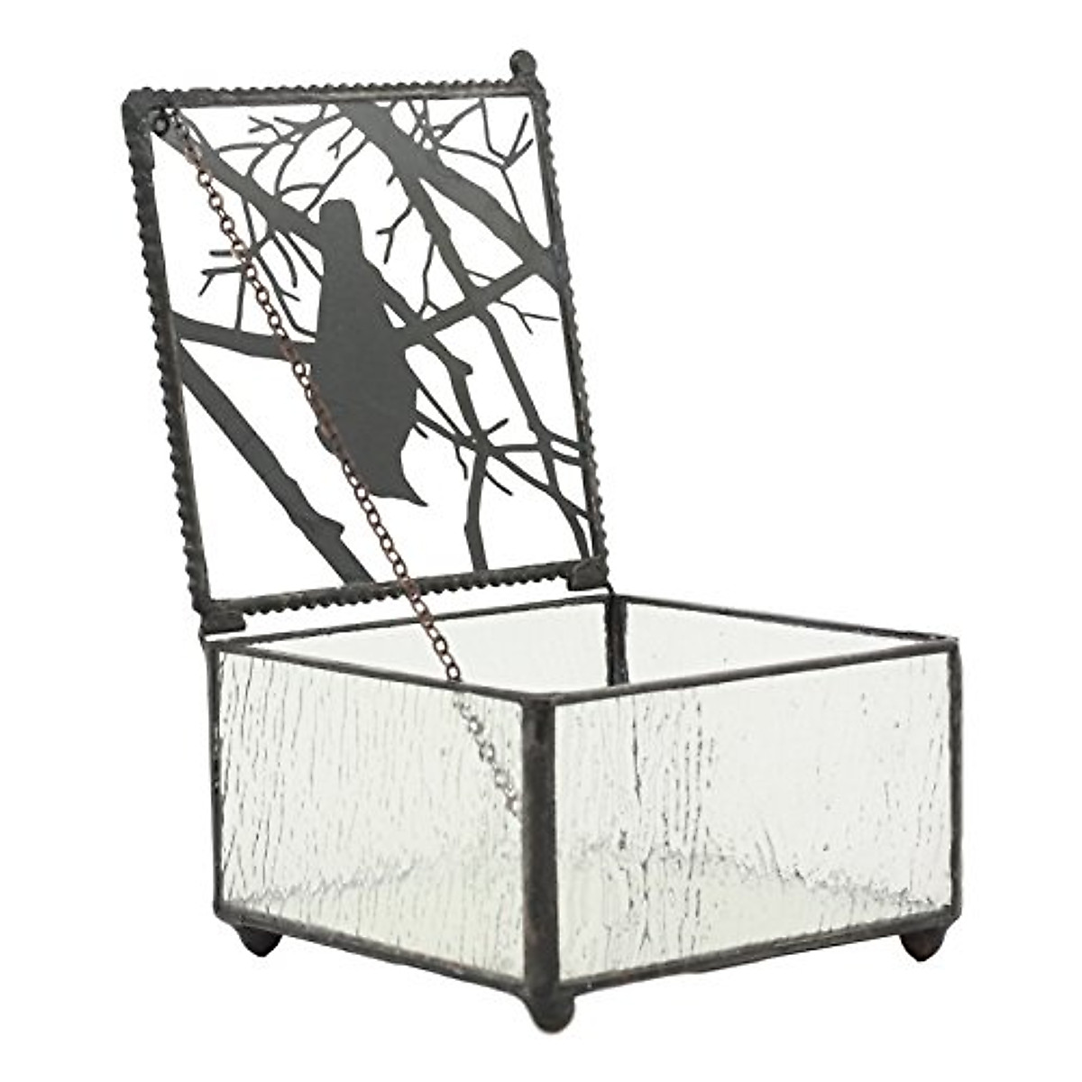 Ebros Gift Gothic Silhouette Raven Crow On Tree Branch Frosted Glass Decorative Jewelry Box 4" Wide Edgar Poe Nevermore Ravens Crows Stash Trinket Secret Box