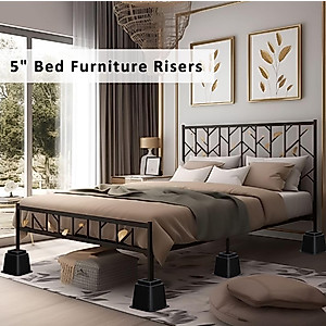 MONTIHOLD Bed Furniture Risers 5 inch, Heavy Duty Bed Lifts in Heights of 5 Inch, Furniture Risers for Bed, Couch, Desk, Sofa, Chair, Table Legs Extenders (Set of 6, Black)