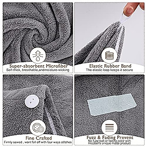 BEoffer 3 Pack Microfiber Hair Towel Wrap Super Absorbent Twist Turban for Women Fast Drying Hair Caps with Buttons for Drying Curly, Long & Thick Hair Anti Frizz(Gray+Pink+Blue)