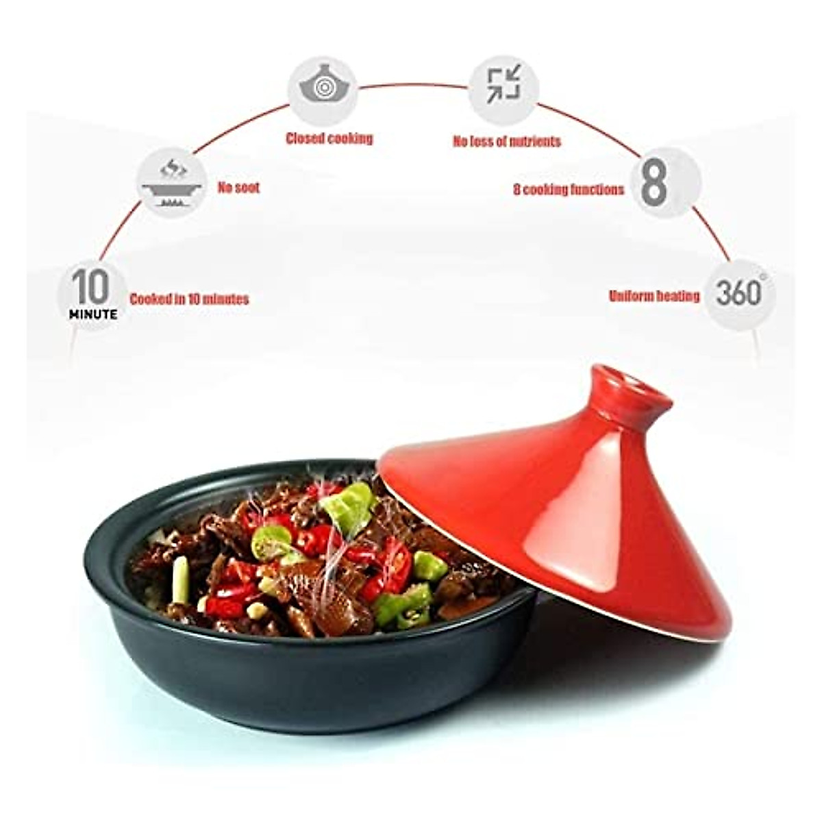 23Cm With Wooden Shovel Moroccan Tagine Pot Casserole Pot For Different Cooking Styles For Home Kitchen 22.5.29 (Color : Orange)