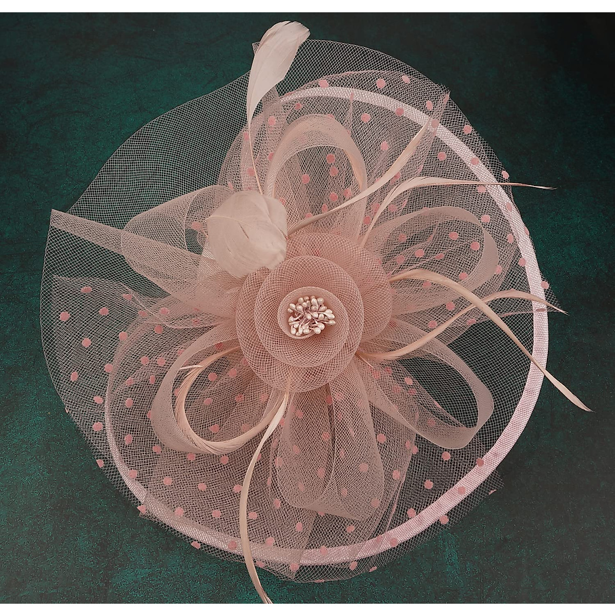 Fascinators Hats for Womens 50s Headwear with Veil Flower Cocktail Wedding Tea Party Church Derby Hat(3-blush pink)