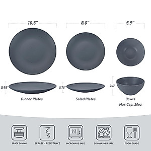 Famiware Moon Dinnerware Sets for 4, 12 Piece Stoneware Plates and Bowls Sets with Speckled Design, Matte Dish Set, Microwave and Dishwasher Safe, Charcoal