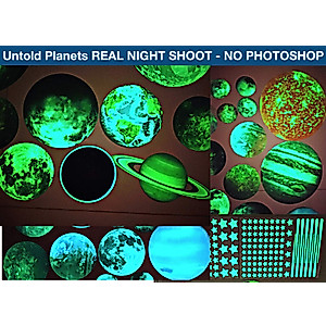 UNTOLD PLANETS 185+ PCS Glow in The Dark Stars and Planets 3D Realistic Ceiling Solar System for Kids Wall Stickers, All Glowing Planets Dwarf Pluto Moon Sun Galaxy Decor, Christmas Gift