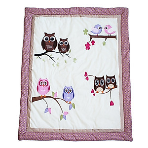 BabyFad Owl Pink 9 Piece Baby Crib Bedding Set