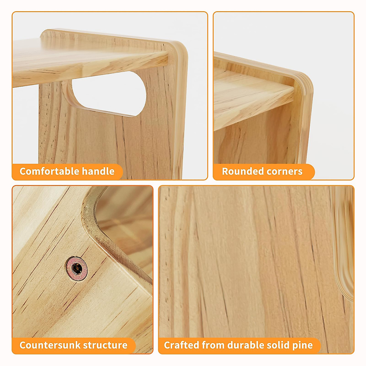 Wooden Step Stool,Two Step Stool for Kids,Toddler Montessori Stool Supports 300 lbs Kids Toddler Stepping Stool for Bathroom Sink/Toilet/Kitchen/Bed,Natural