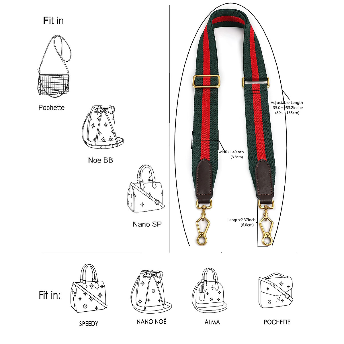 GOXTECH Wide Shoulder Strap Adjustable Replacement Crossbody Purse Handbag (Coffee)