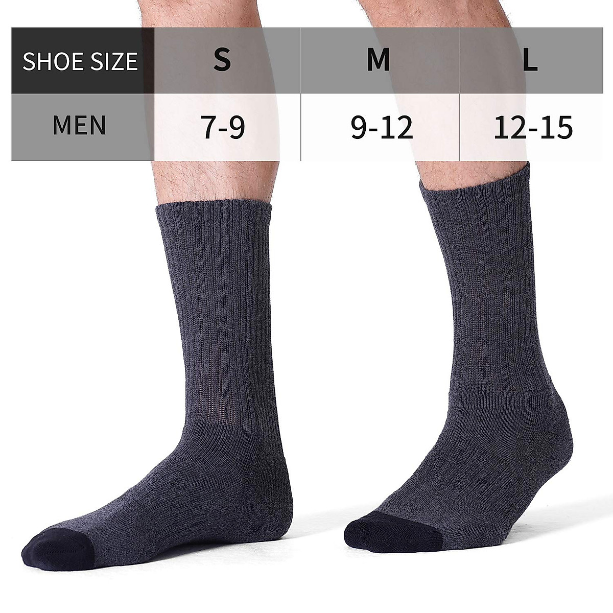 CelerSport 6 Pack Men's Athletic Crew Socks, Work Boot Socks with Full Cushion, Grey, Shoe Size: 9-12