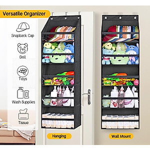 SLEEPING LAMB Over Door Hat Racks for Baseball Caps, Clear Deep Pockets Hat Organizer for Closet or Wall Hold 60 Hats Storage Holder With 3 Hooks Caps Display (Black)