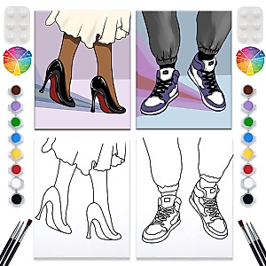 VALLSIP 2 Pack Paint and Sip Canvas Painting Kit Pre Drawn Canvas for Painting for adults Stretched Canvas Couples Games Date Night Shoe Paint Party Favor (8x10)