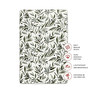 Babyletto 100% Organic Cotton Mini Crib Sheet, GOTS-Certified, Fitted 360°, Ultra-Soft and Breathable Muslin - Olive Branches