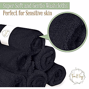 T&F Face Cloths 6 pack - Soft Washcloths for Face Made from Bamboo Gentle on Sensitive Skin, Organic Bamboo Set of 6 Face Towel, Women Makeup Remover Reusable Absorbent Washcloths 10 x 10 Inch (Black)