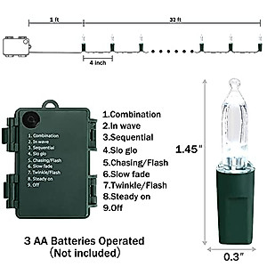 KOUQIYA Battery Operated Christmas Lights, 33ft 100 LED Battery Operated String Lights with Timer 8 Modes Waterproof String Lights for Xmas Outdoor Indoor Garden Party Decor, Cool White