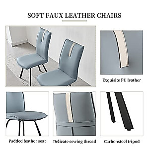 ZckyCine Modern Mid-Century Dining Table Set for 6-8 People Kitchen Dining Room Table Set Extendable Solid Wood Dining Table and 4 Upholstered Chairs, Home Kitchen Furniture (Table + 6 Blue Chairs)