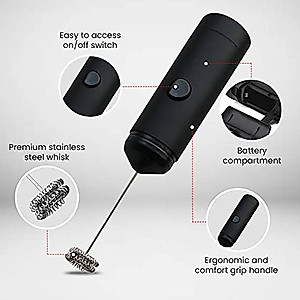 Kodash Cabana milk frother, Handheld, Battery Operated Whisk Beater Foam Maker For Coffee, Latte, Cappuccino, Hot Chocolate, Durable Mini Drink Mixer With, double whisk head.