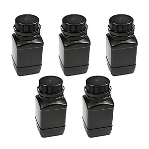 Othmro 250ml/8.45oz Plastic Lab Chemical Reagent Bottles,5pcs 40mmx115mm(IDxH) Square Wide Mouth Liquid/Solid Sample Storage Container Sealing Bottles Black with Anti-Theft Cap