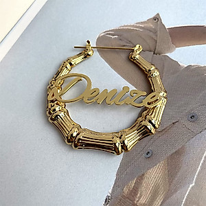 3UMeter Custom Bamboo Earrings for Women Name Earrings Personalized 18K Gold Plated Customized Earrings Fashion Jewelry Gifts (3.2 inches, Bamboo)