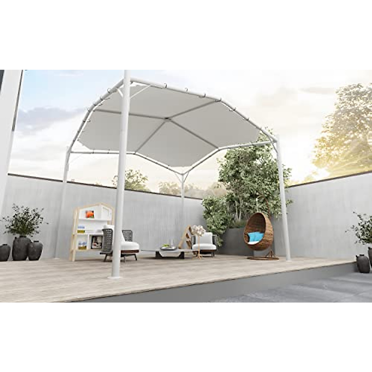 MeetLeisure 11.5FT x 11.5FT Pergola for Outdoor, Patio Pergola with Metal Frame and Top Canopy, Backyard Sun Shelter with Sun Shade on Top, Pergola with Sturdy Structure for Lawn, White