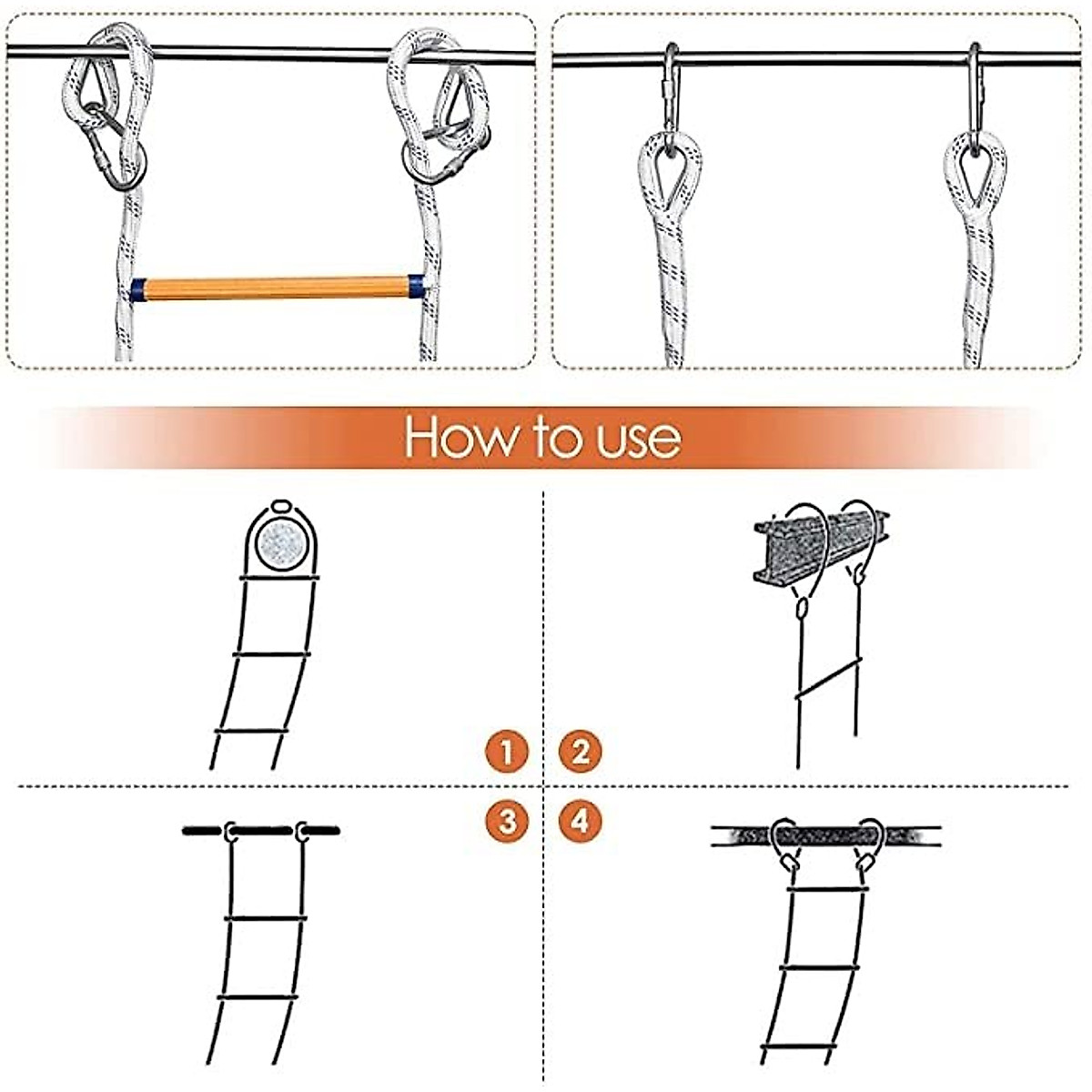Emergency Fire Escape Ladder 2-10 Story Safety Balcony Fire Rope Ladders with Carabiners Ladder for Home Window Railing Treehouse