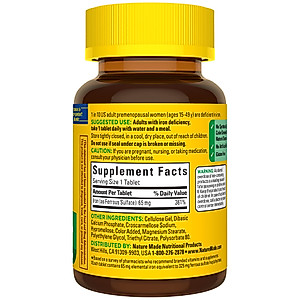 Nature Made Iron 65 mg (325 mg Ferrous Sulfate) Tablets, Dietary Supplement for Red Blood Cell Support, 180 Tablets, 180 Day Supply