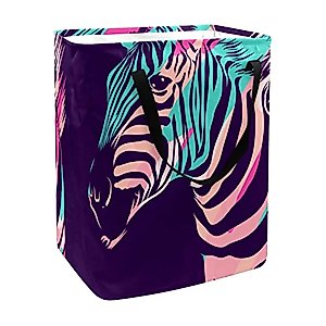 Colored Zebra Print Collapsible Laundry Hamper, 60L Waterproof Laundry Baskets Washing Bin Clothes Toys Storage for Dorm Bathroom Bedroom