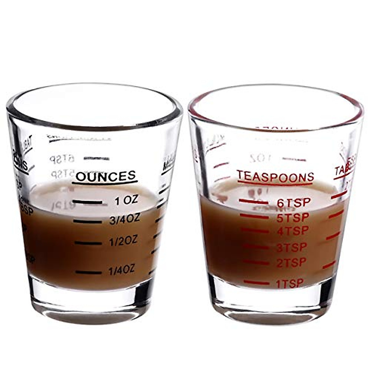 Shot Glasses Measuring cup Espresso Shot Glass Liquid Heavy Glass Wine Glass 2 Pack 26-Incremental Measurement 1oz, 6 Tsp, 2 Tbs, 30ml (Black and Red)