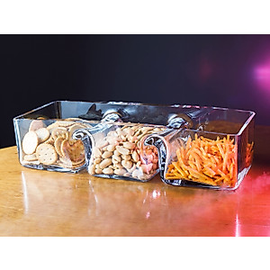Glass - Sectional - Relish - Divided -Dish - Tray - 3 Part - Rectangular - for Nuts, Chocolate, Fruit or Candies - 12" Long - Made in Europe - by Barski